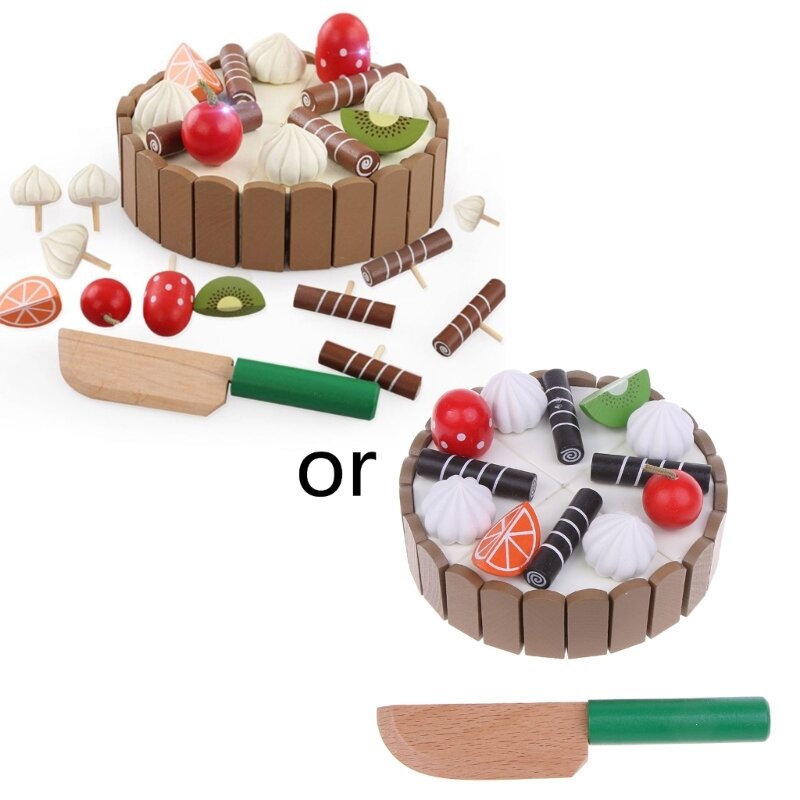 Детский Торт ко Дню Рождения Магнит Деревянные Игрушки Кухня Притворяется для Игры Фруктовая Игрушка Ухо