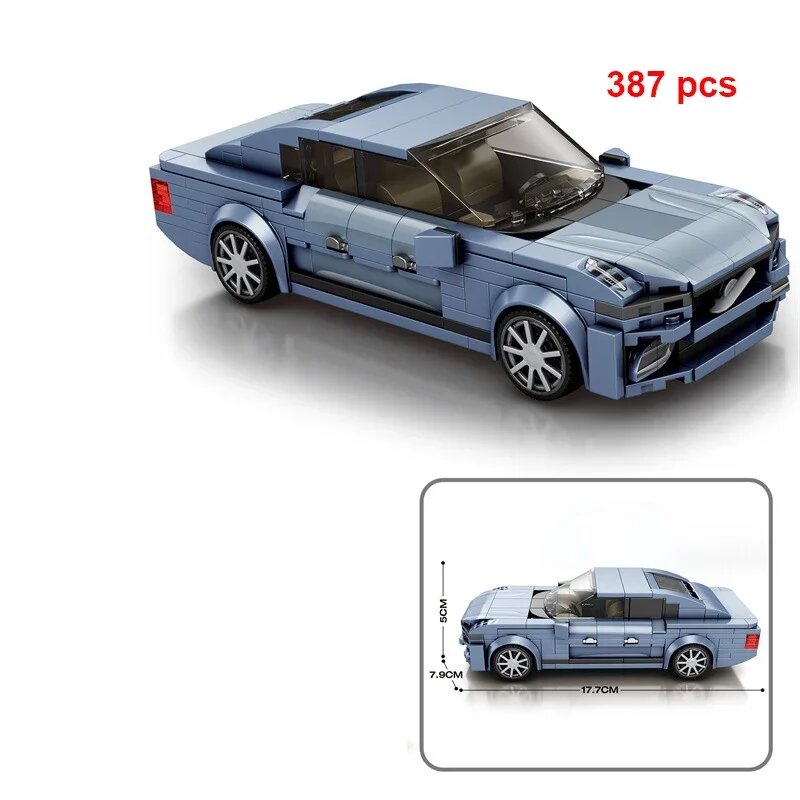 Конструктор автомобиль, темно-синий, 387 деталей, 17 no box