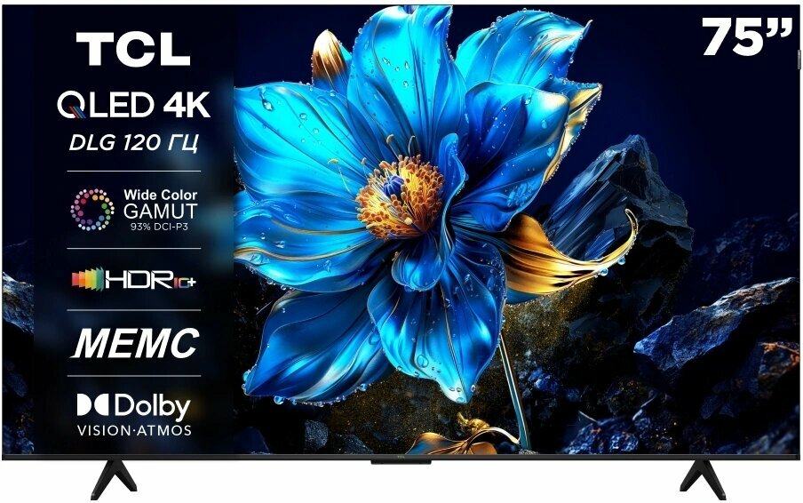 75P7K / 75" Телевизор TCL 75P7K, QLED, 4K Ultra HD, черный, смарт ТВ, Google TV