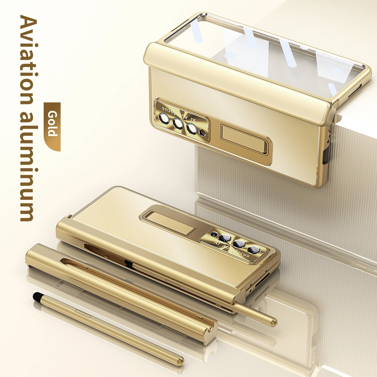 Чехол для Samsung Galaxy Z Fold4/Самсунг Галакси З Фолд 4, soft touch, чехол-кардиомонитор, поликарбонат (PC), защита камеры, ударопрочный, усиленные углы, Samsung, Samsung Galaxy Z Fold4, gold