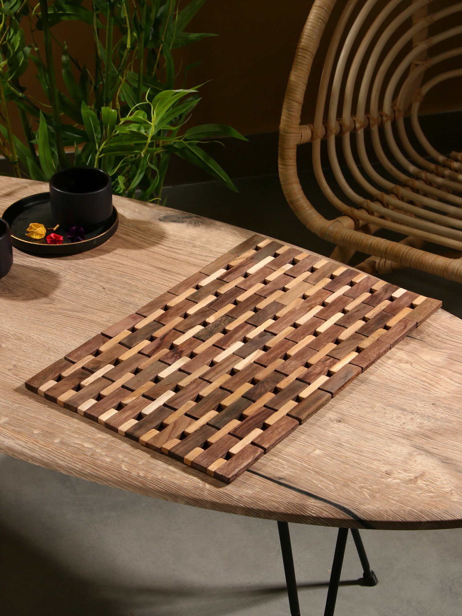 Коврик из тикового дерева, 40x30x0.7 см, цвет: бежевый, форма: прямоугольник