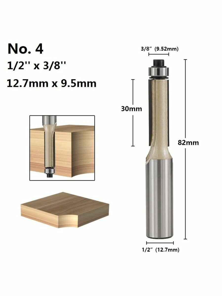 Фреза кромочная прямая XCAN, с нижним подшипником, 12,7х9,52х30х82мм, для выборки заподлицо