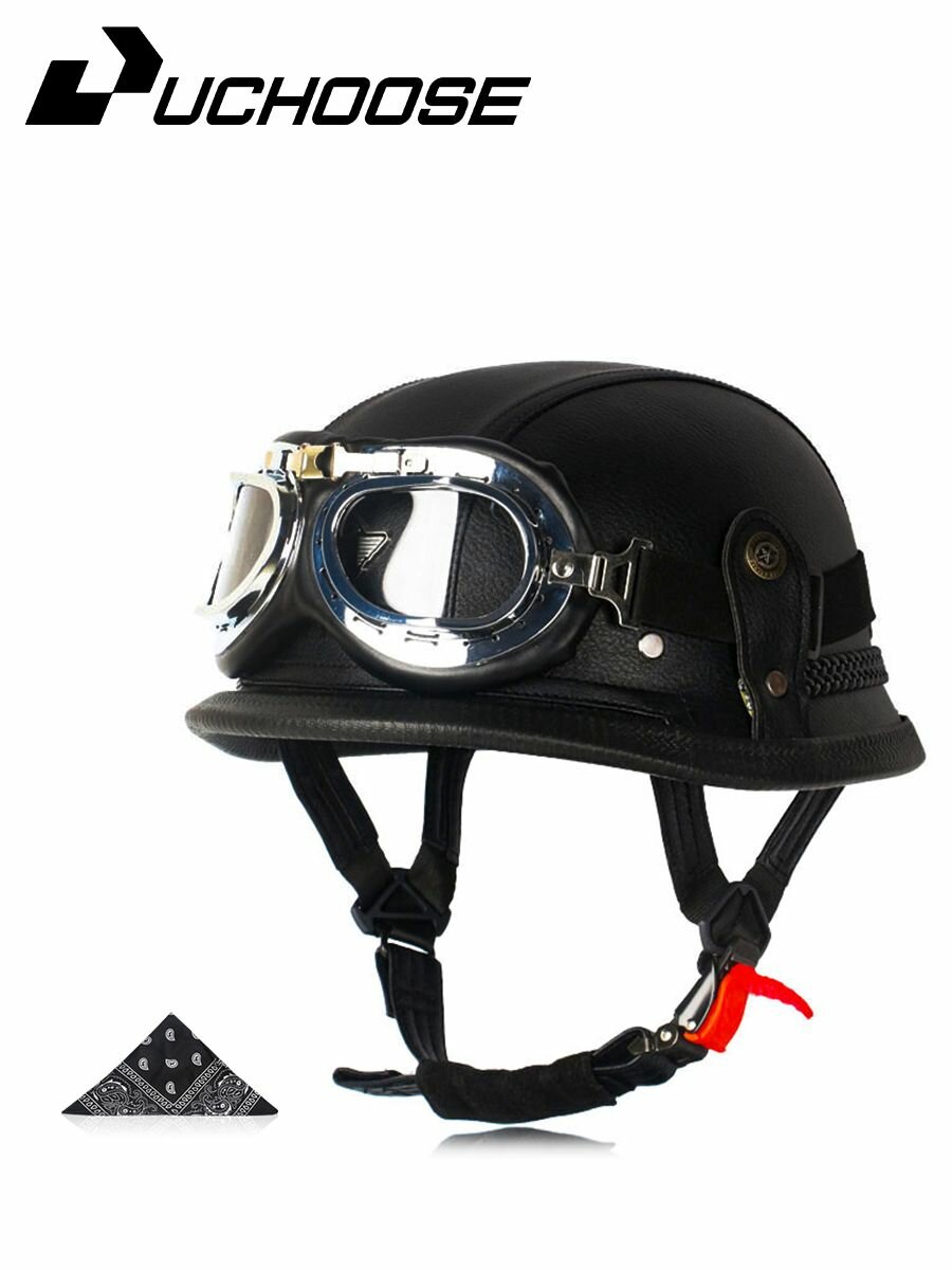 Кожаный мотоциклетный шлем с защитными очками