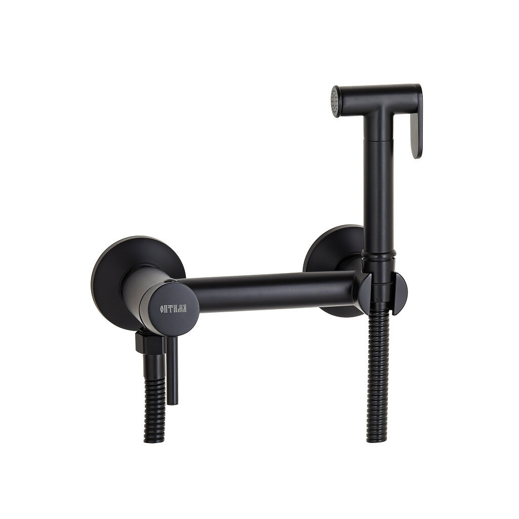 Смеситель Оптима для биде, пристенный с гигиеническим душем, черный, О6080BK