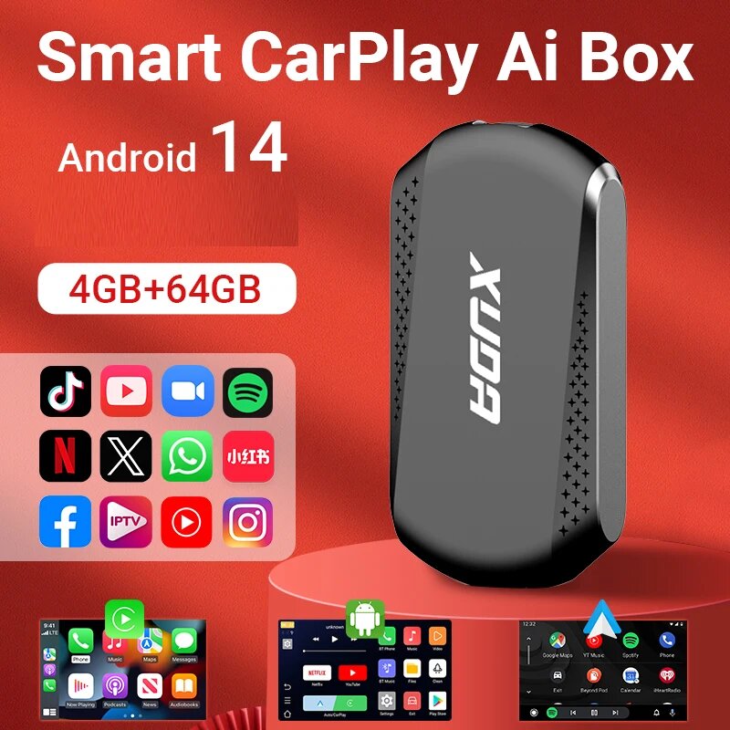 XUDA CarPlay Ai Box Android 13 SM6125 8 ядер 8G + 128G Smart Android TV Box Беспроводная связь CarPlay Android Auto Поддержка 512 ГБ SD, WiFi 4G 64G