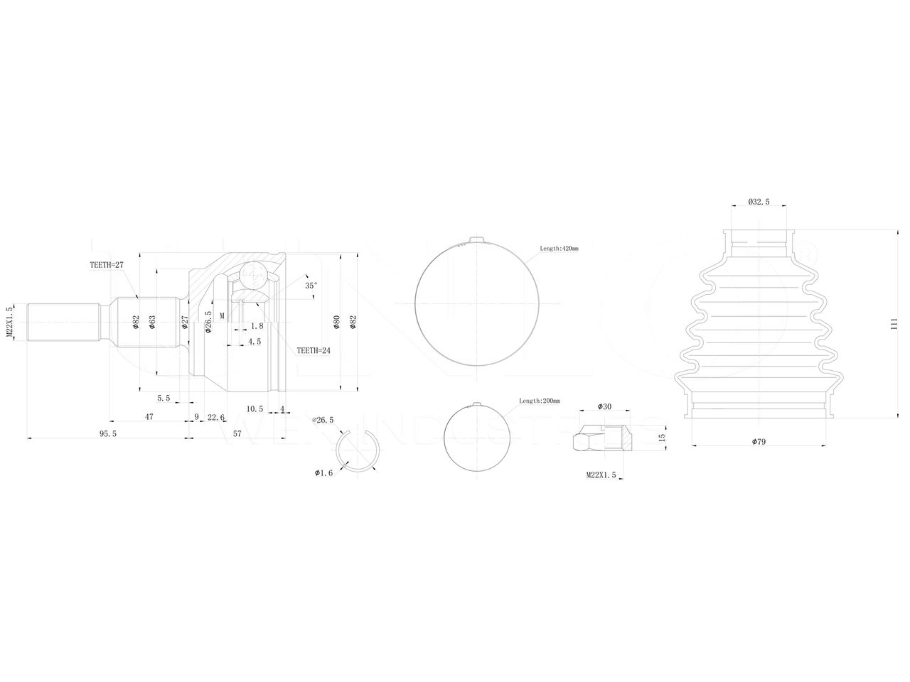 UNIO CVJ-20104 (1692088 / 1777140 / 1818931) шрус внешний Ford (Форд) Focus (Фокус) III 10-, c-max II 10- (мкпп / акпп)