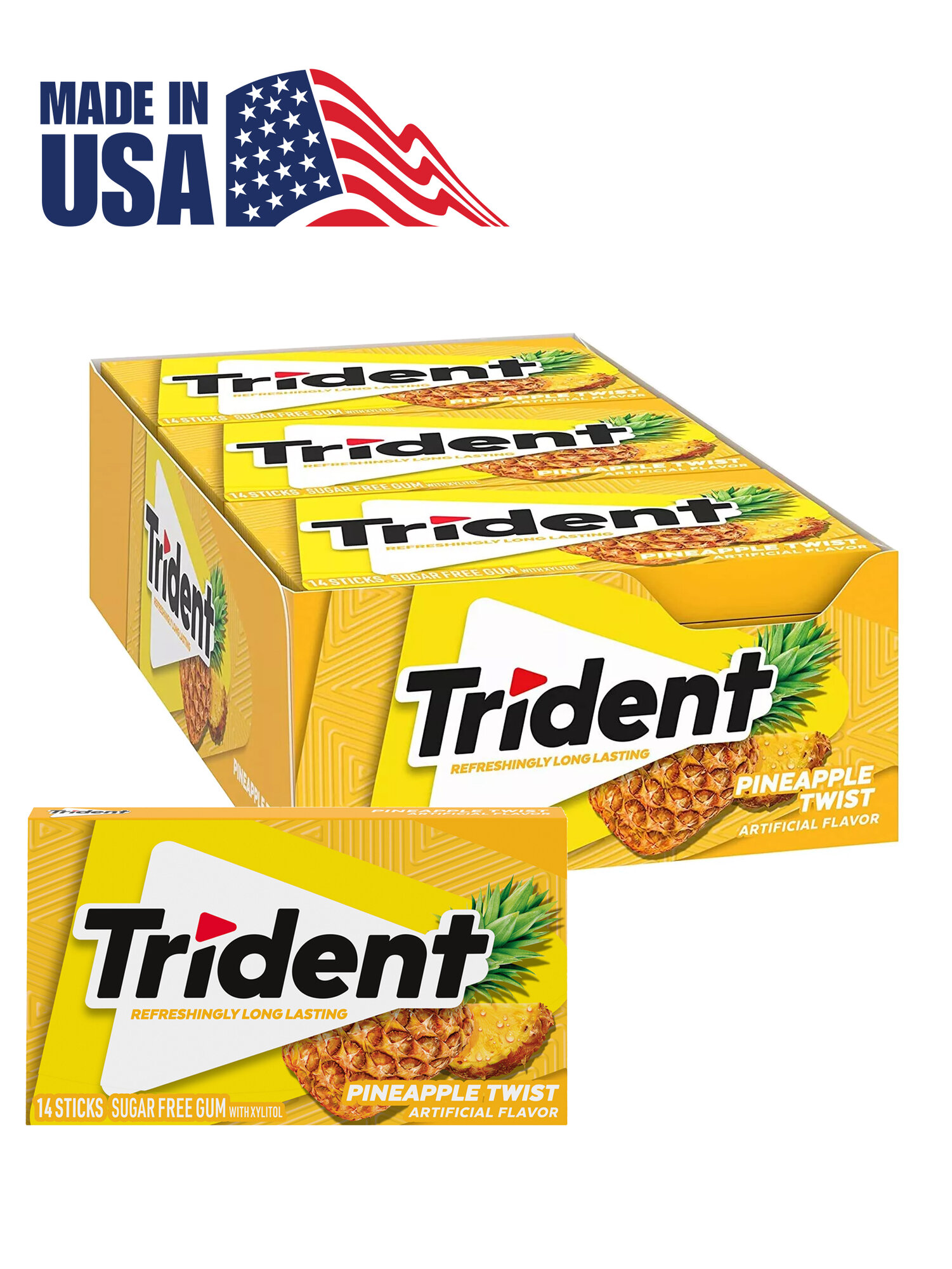 Жевательная резинка без сахара Trident Pineapple (ананас), блок 12шт. США