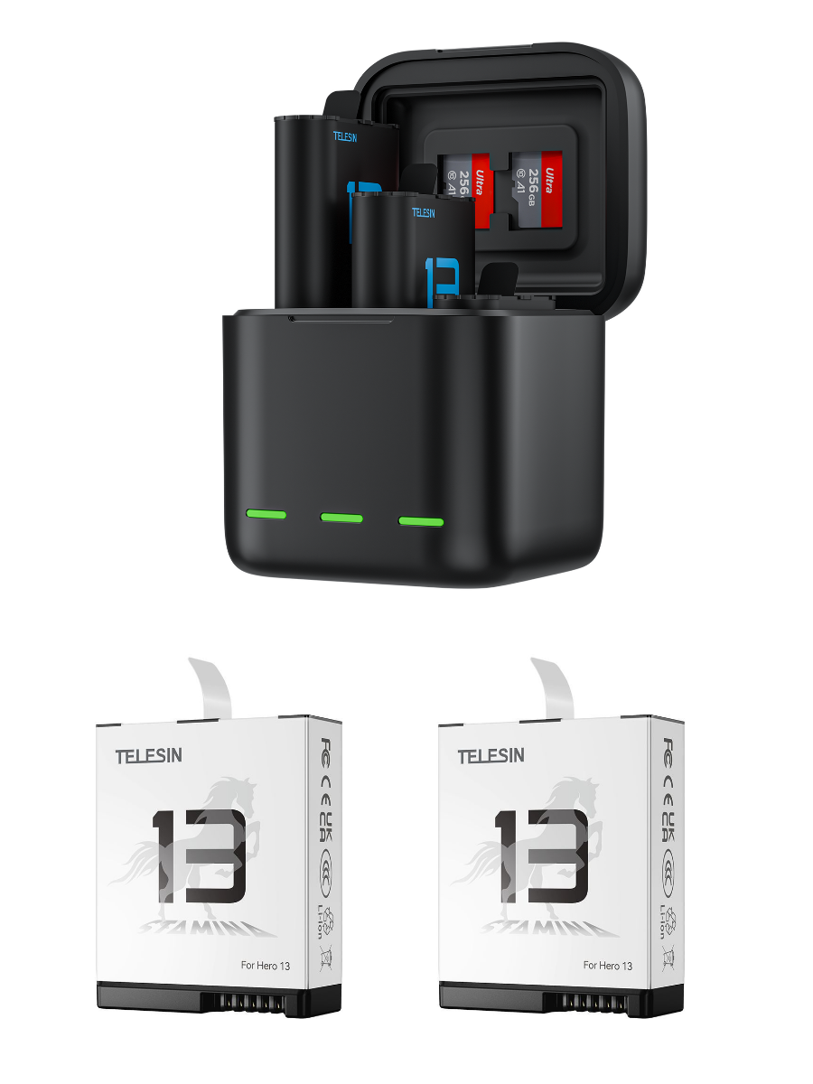 Комплект зарядное устройство Telesin c 2мя АКБ + 2 АКБ Stamina для GoPro 13, S0-BTR-04-ECB-08\2