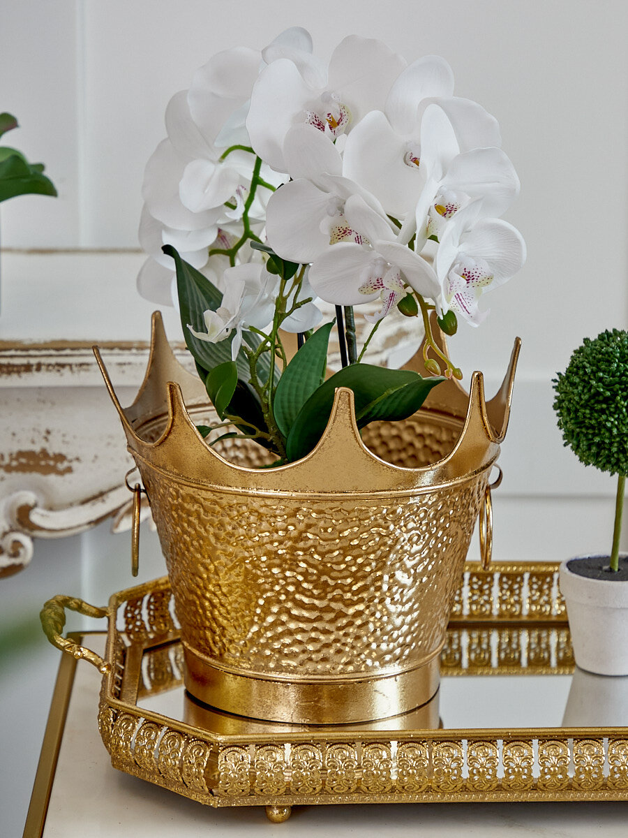 57-456/2 Кашпо Корона 25х25х22см золотое с коричневой патиной, Glasar