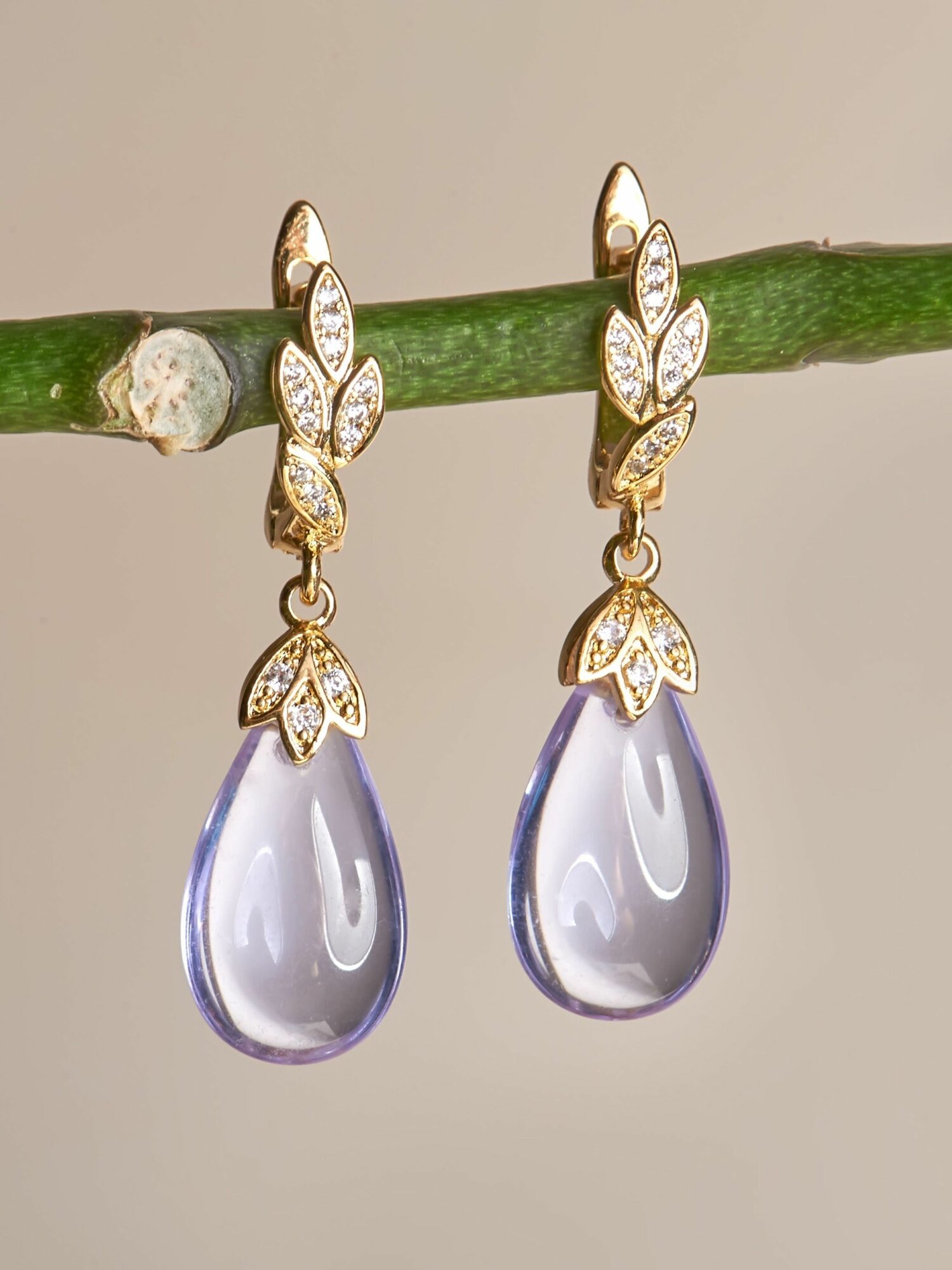 Серьги, фианит, стекло