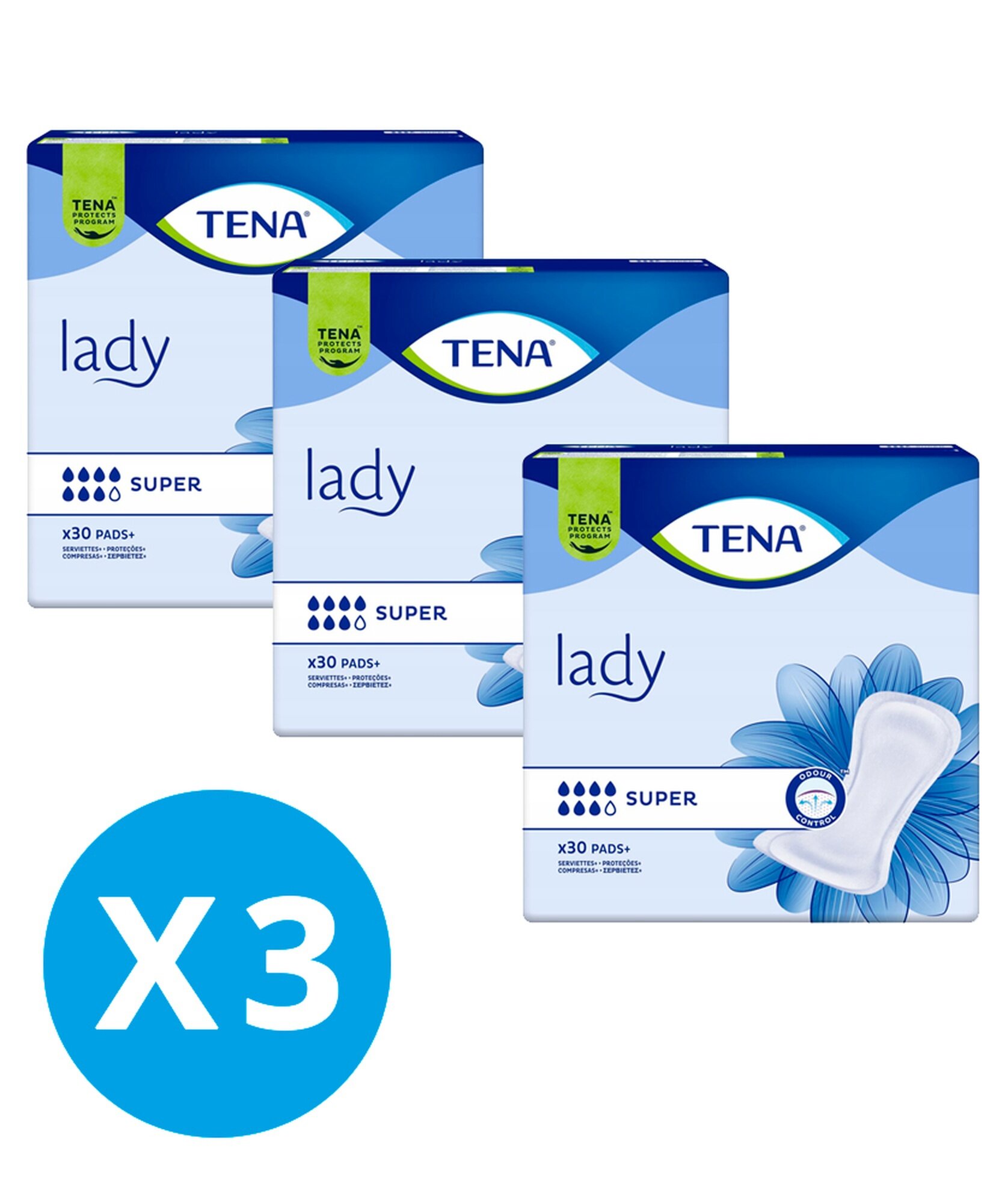Урологические прокладки TENA Lady Super, 3*30 шт, цвет белый