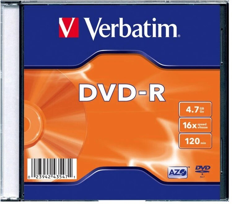 Диск DVD-R Verbatim 4.7Gb 16x Slim Case (1 шт.) (43547)