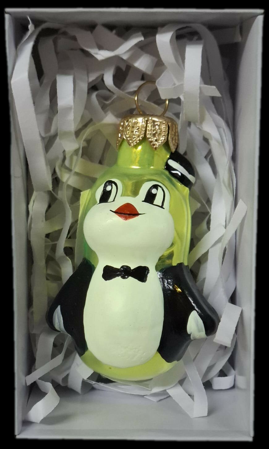 Игрушка на елку "Пингвиненок", ручная роспись, стекло