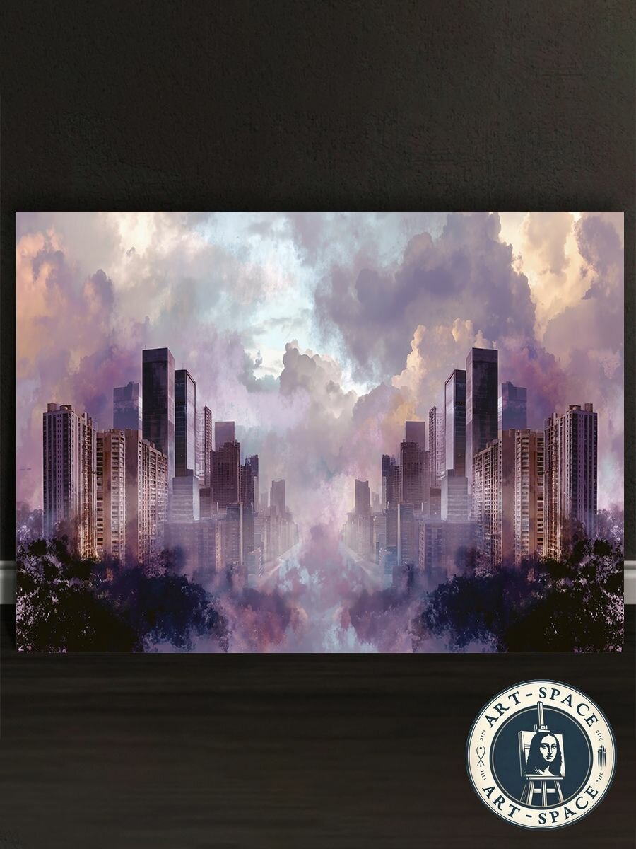 Картина интерьерная горизонтальная - "Город / Пейзаж / Небоскребы" , 40х60 см.