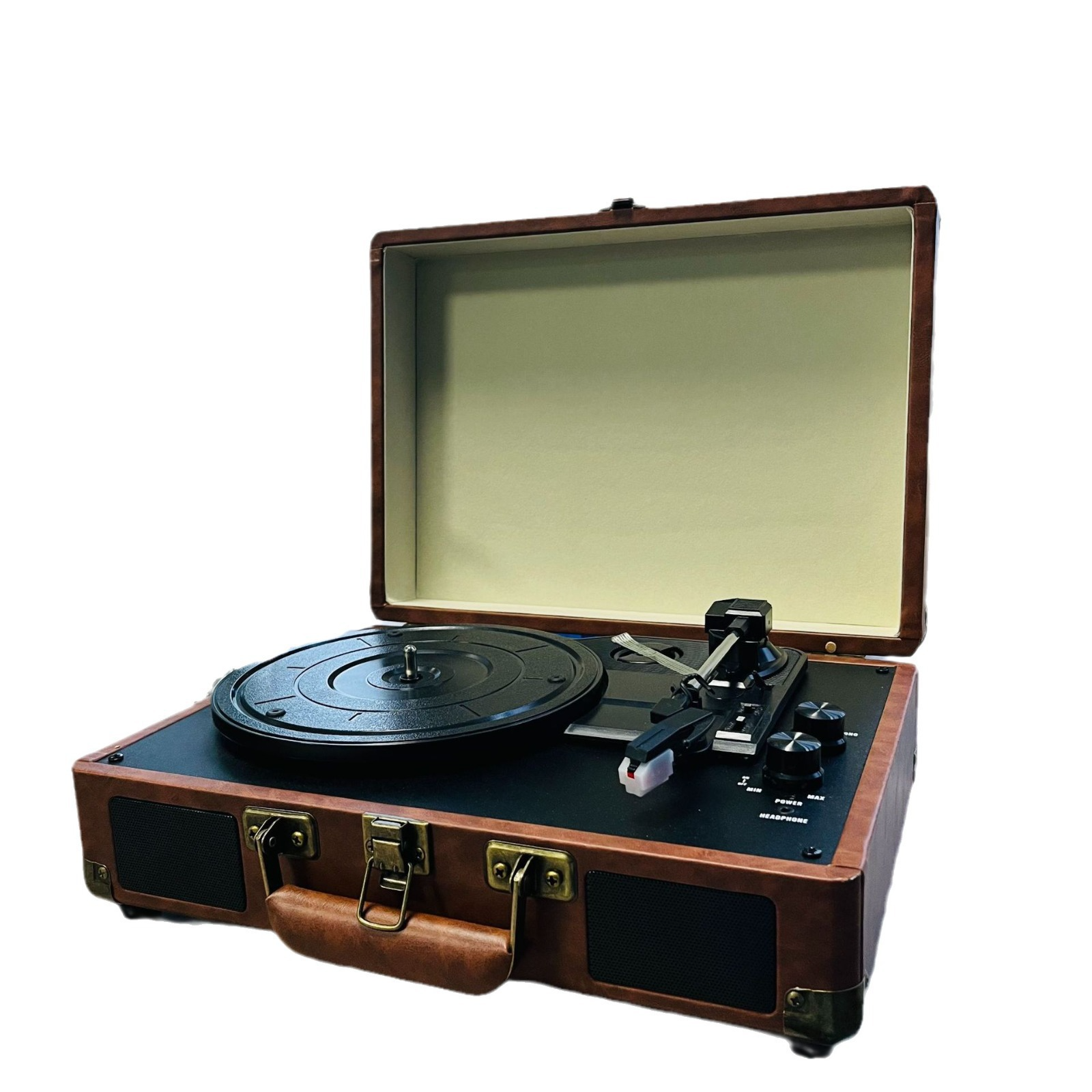 Виниловый проигрыватель в ретро-чемодане – проигрыватель виниловых пластинок с колонками, AUX и регулировкой громкости