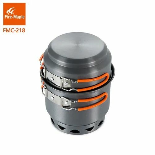 Туристическая кастрюля FIRE MAPLE FMC-218 - анодированный алюминий с теплообменником, лёгкий походный котелок для 1-2 человек, увеличенный объём 1.3 л