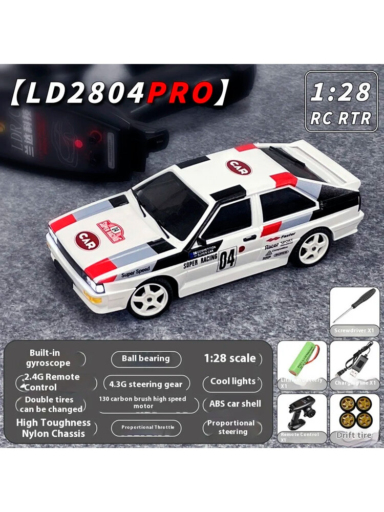 Радиоуправляемая машина для дрифта LD RC масштаб 1:28 4WD 2.4G Audi Quattro S1 - 2804PRO White