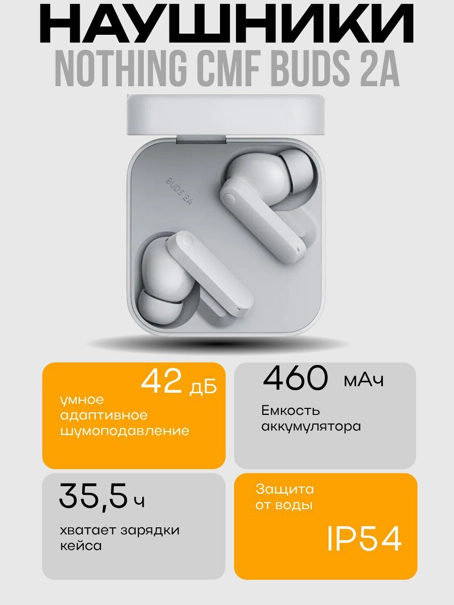 Наушники беспроводные с микрофоном Nothing CMF Buds 2a, глобальная версия, светло-серый