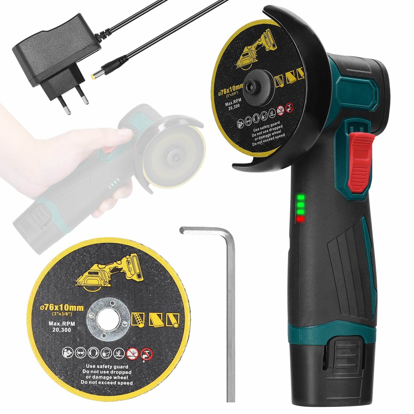 Угловая шлифмашина 3 дюйма, бесщеточная, литиевая, для резки и полировки плитки, дерева, камня.