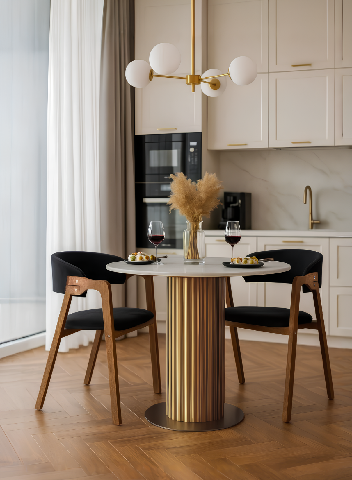 Стулья для кухни комплект 2 шт. со спинкой мягкие деревянные, кресла для обеденной зоны с подлокотниками, велюр, Черный