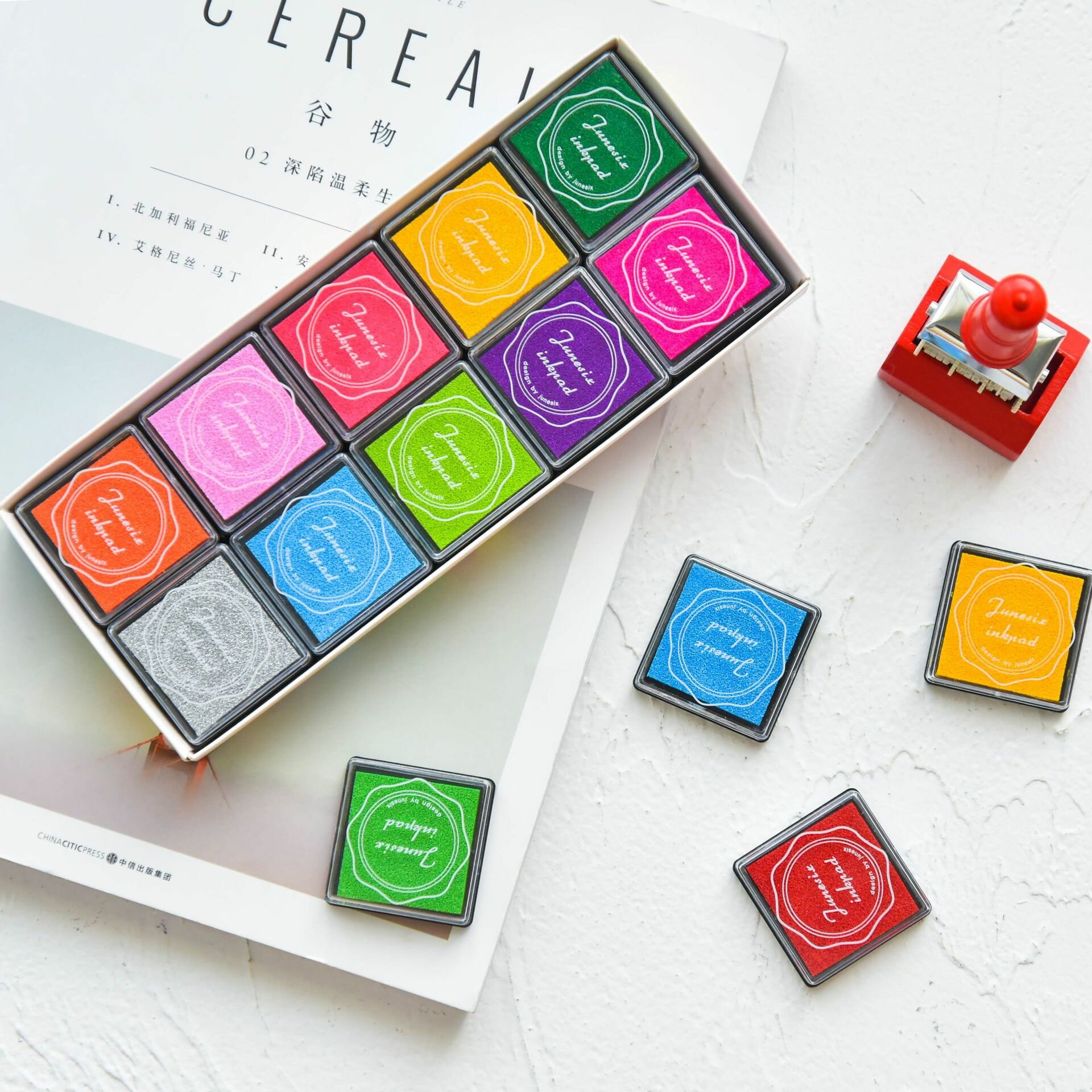 Пальчиковая раскраска junesix, 4x4 см, 20 цветных чернил, резиновый коврик