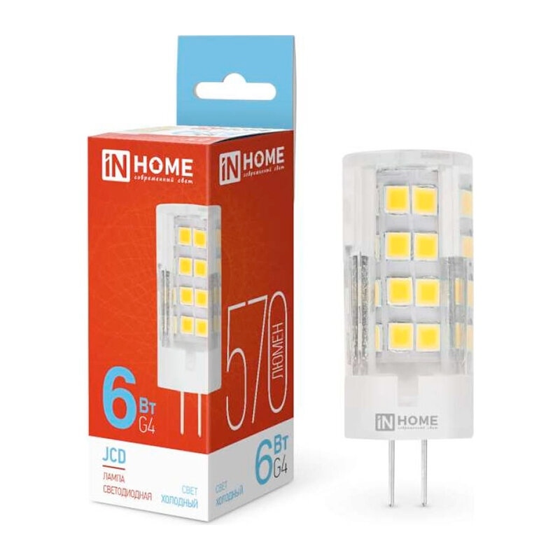 Лампа LED IN HOME 6W/G4/6500K капсула 4690612036168