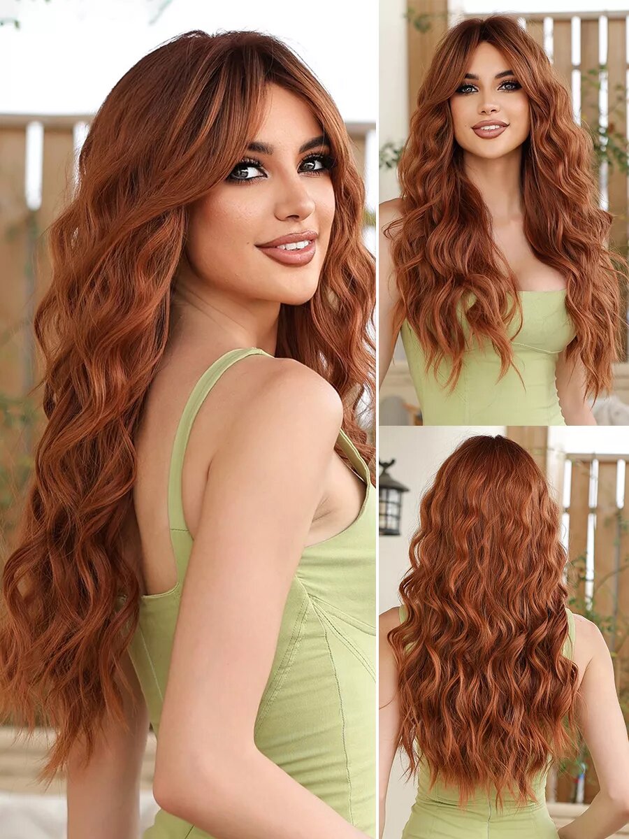 Рыжий парик кудрявый омбре длинные волосы с челкой