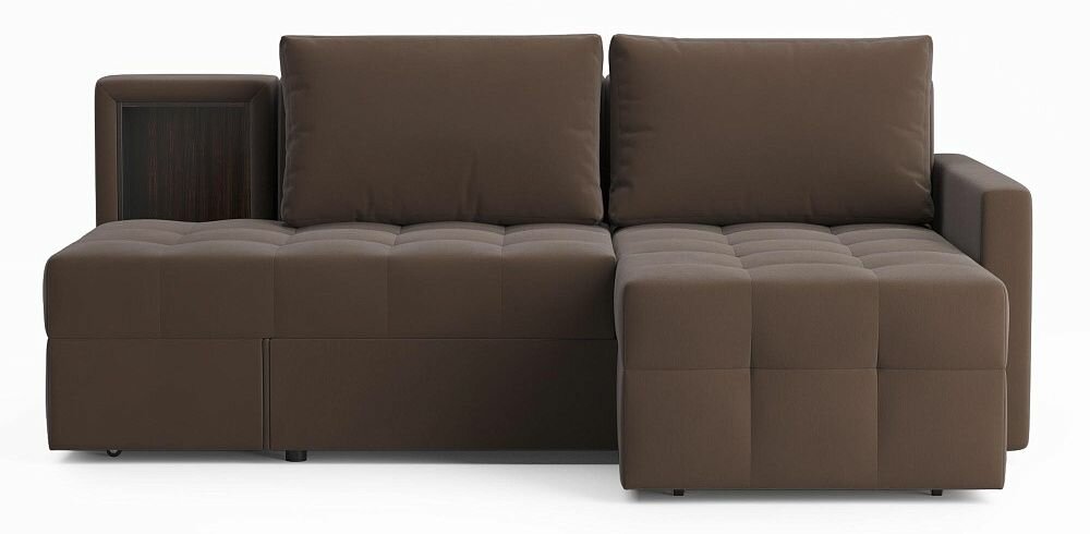Диван-кровать угловой правый, раскладной Salotti Кельн, велюр Ultra коричневый правый