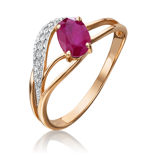 Кольцо, красное золото, 585 проба, бриллиант, рубин