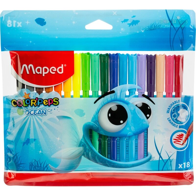 Фломастеры Maped COLOR'PEPS OCEAN, супер-смываемые,18цв/наб,845721