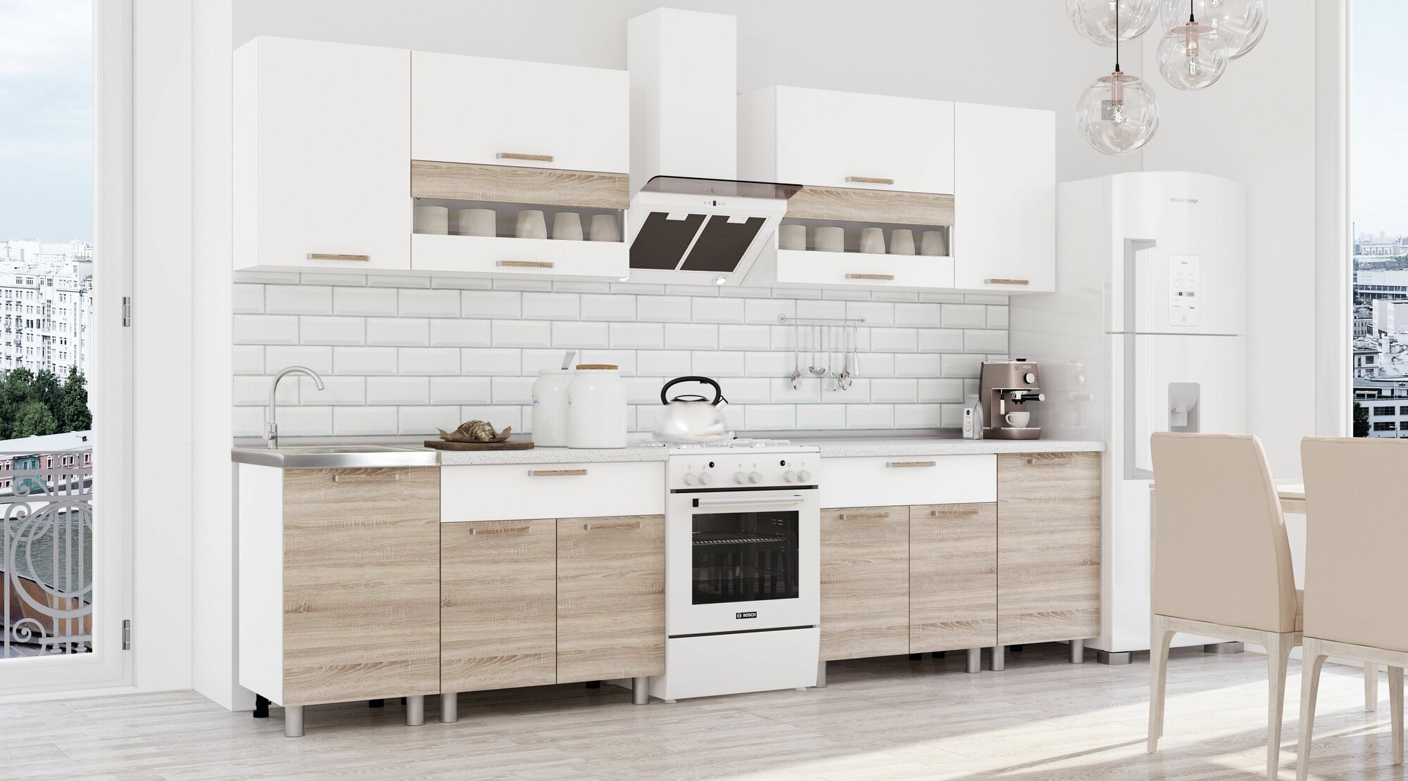 Кухня 2,4м "Айсбери" белый/сонома (БТС)