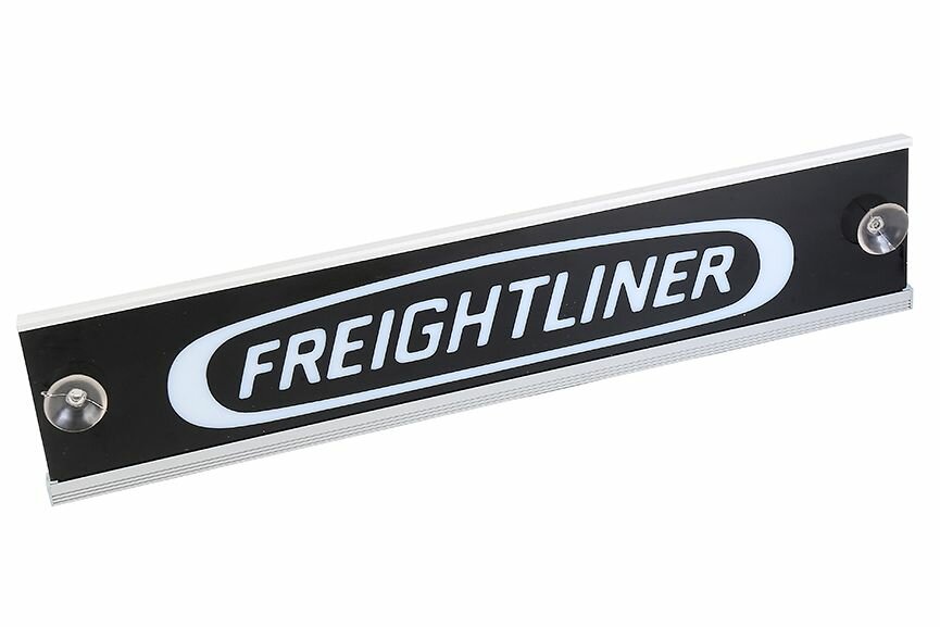 Табличка автомобильная светящаяся черная FREIGHTLINER 12В от прикуривателя (10х50 см)
