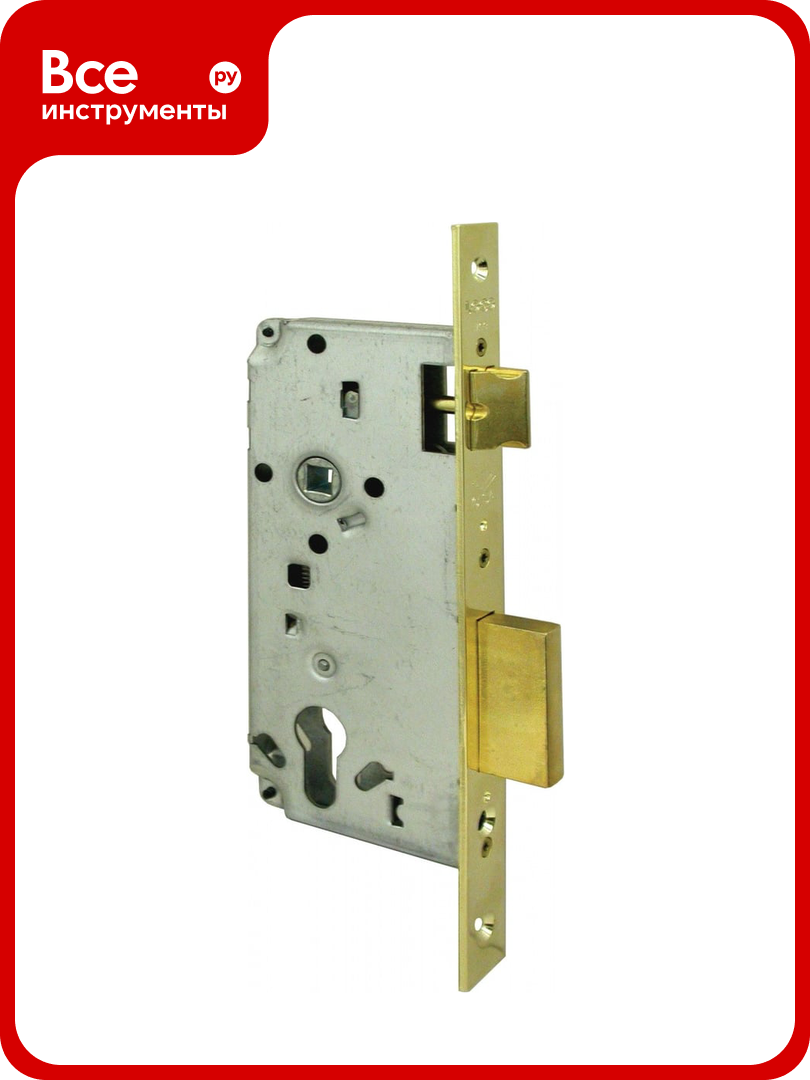 Врезной цилиндровый замок CISA с плоским ригелем, защелкой и отверстием под ручку, латунная планка, для дверей