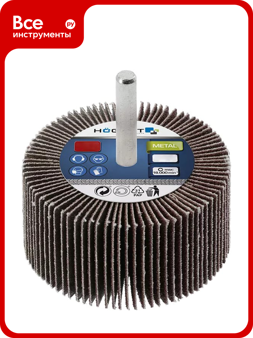 Круг шлифовальный лепестковый радиальный (60x30 мм; хвостовик 6 мм; P80) Hogert Technik HT8D012, 60 мм, Прочная