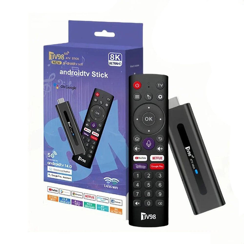 TV98 Mini TV Stick Android 14 TV Stick HDR телеприставка 8K видео WiFi 2.4/5G потоковая передача Smart TV Box для сетевого медиаплеера