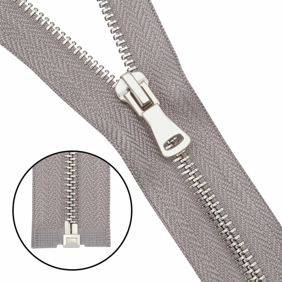 Молния разъемная металлическая Т5 1 замок 60см, никель (340 св. серый), 5 шт