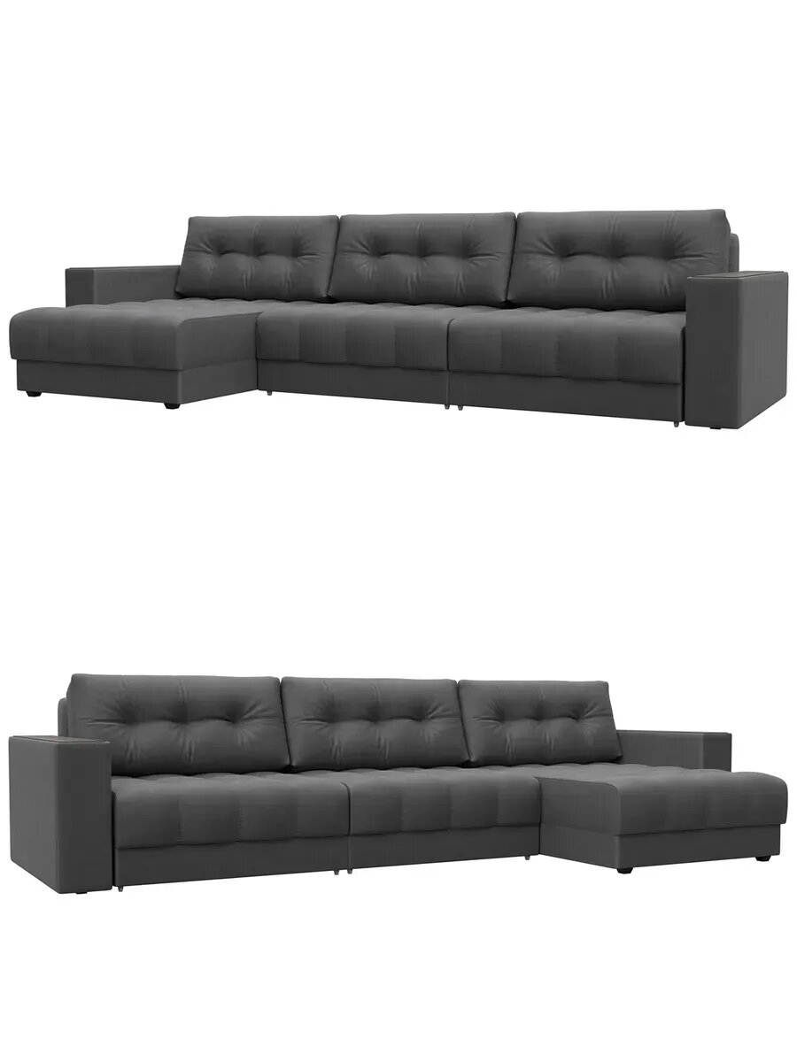 Большой угловой диван Лазурит 331x91x159 см, с универсальным углом, спальное место 143х288 см, ящик для белья, замша