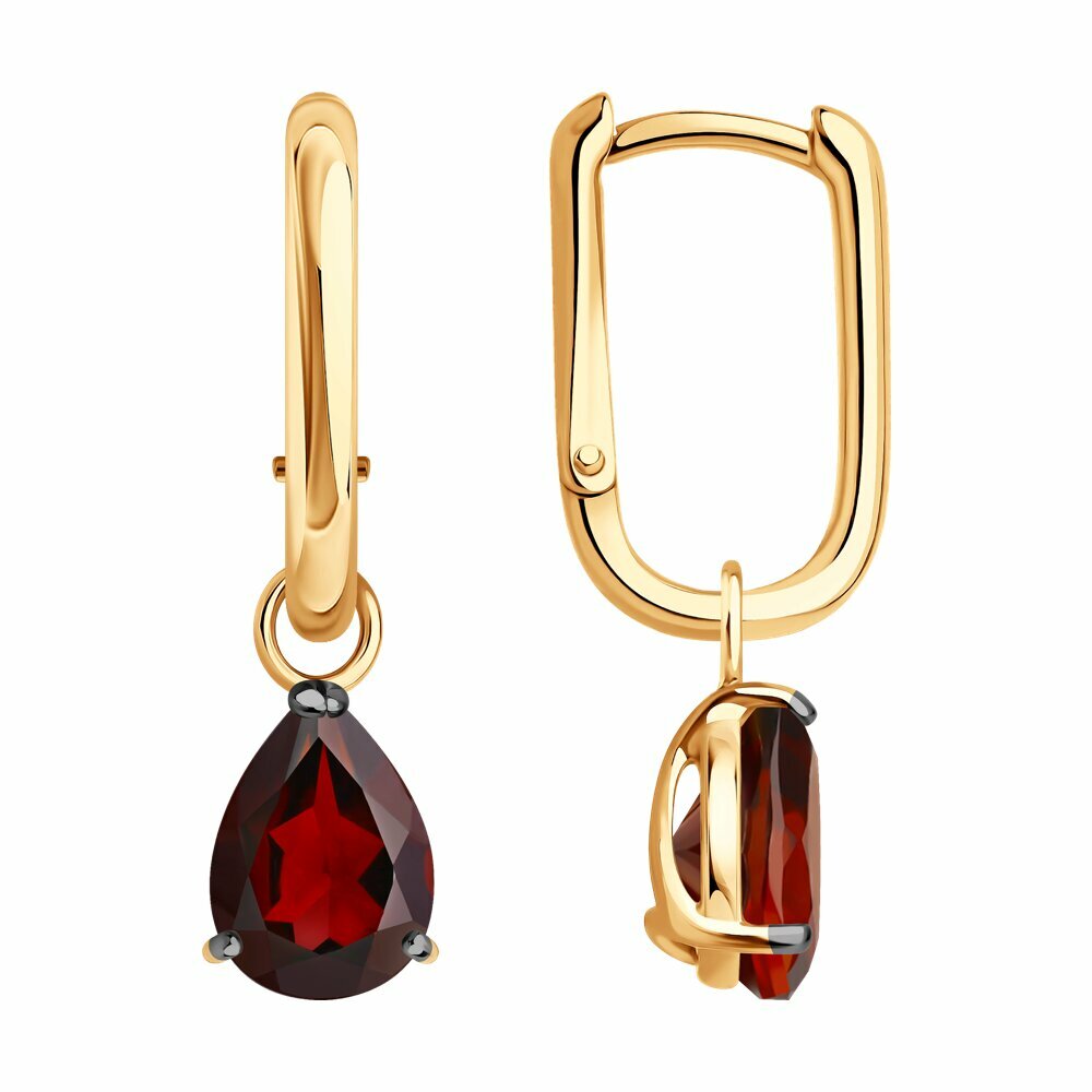 Подвеска для серег, серебро, 925 проба, золочение, гранат