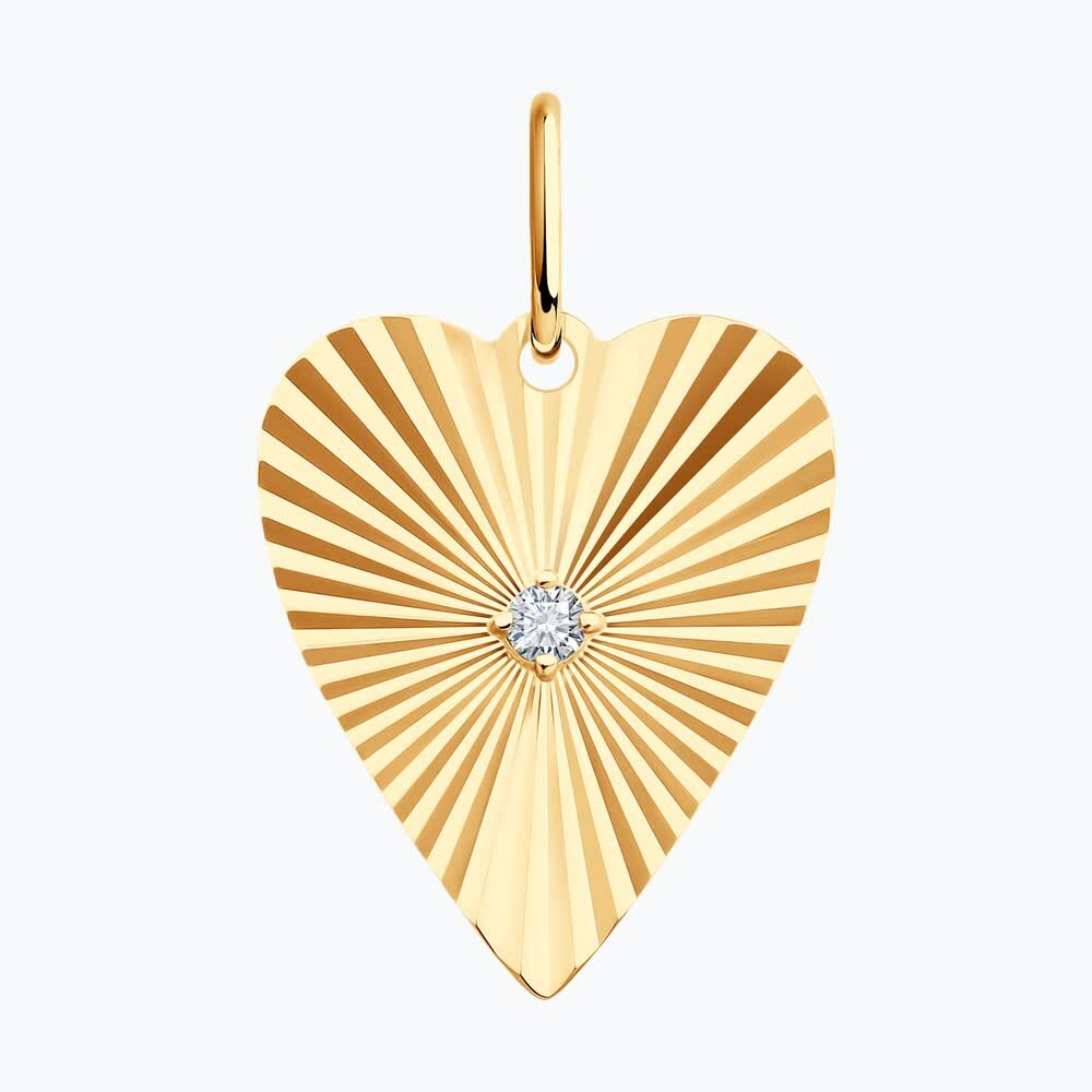 Подвеска, красное золото, 585 проба, гравировка, фианит