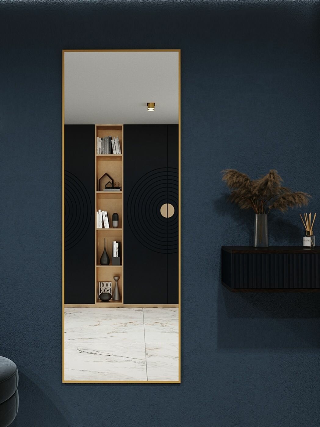 Зеркало настенное 180х80 см. ONE MARKET интерьерное в алюминиевой раме, Золотое