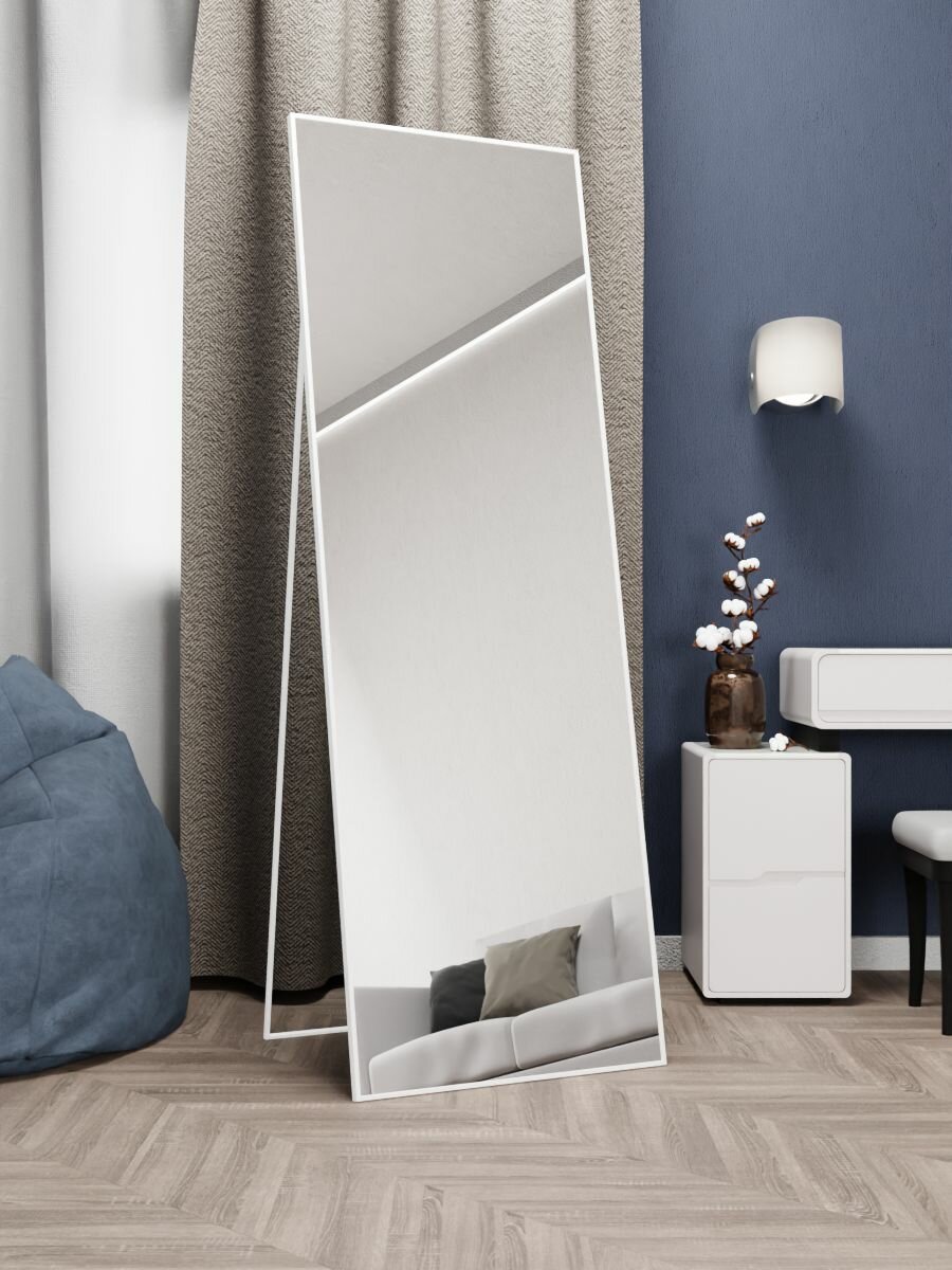 Зеркало напольное в полный рост в алюминиевой раме MOONRISE 180х60 см. Белое