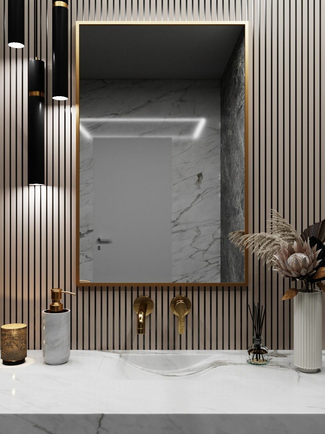 Зеркало настенное 80х50 см. BLX MIRROR в ванную в алюминиевой раме, Золотое