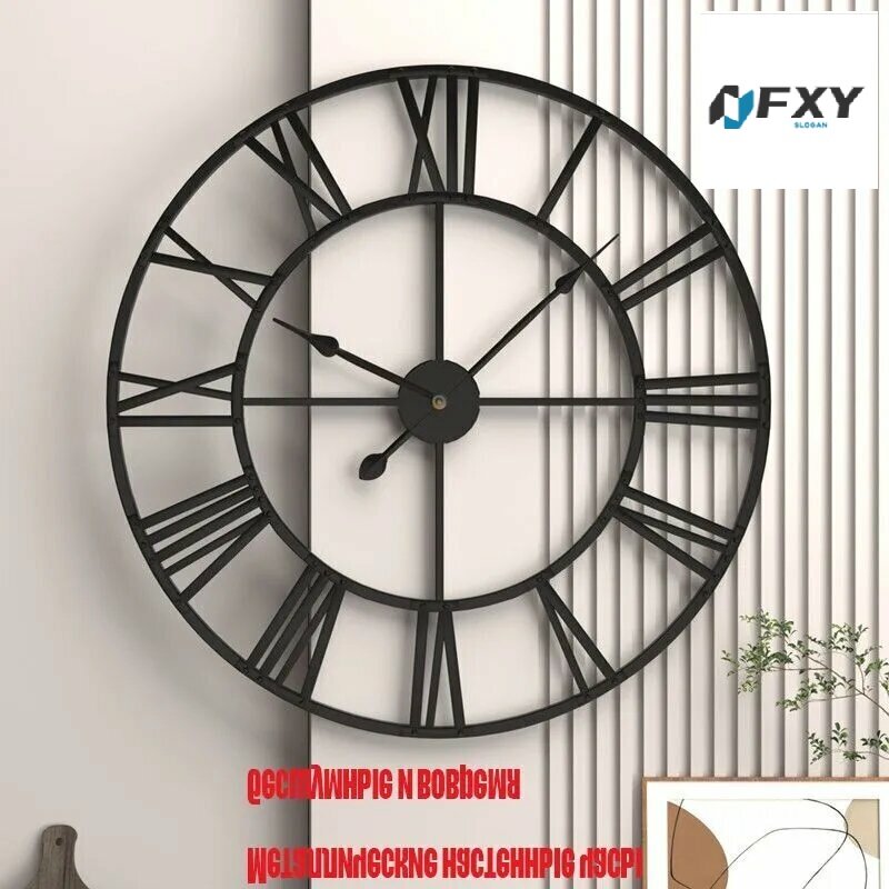 Эксклюзивные черные настенные часы 80х80 см с римскими цифрами из металла энергосберегающие