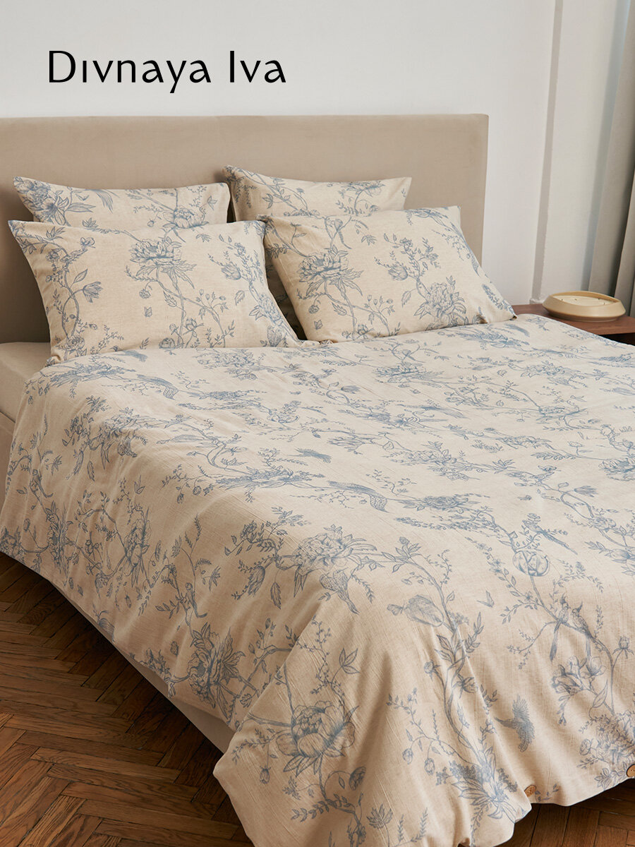 Комплект льняных наволочек с принтом туаль, 60х60 см (2 шт), Divnaya Iva ( Дивная Ива)