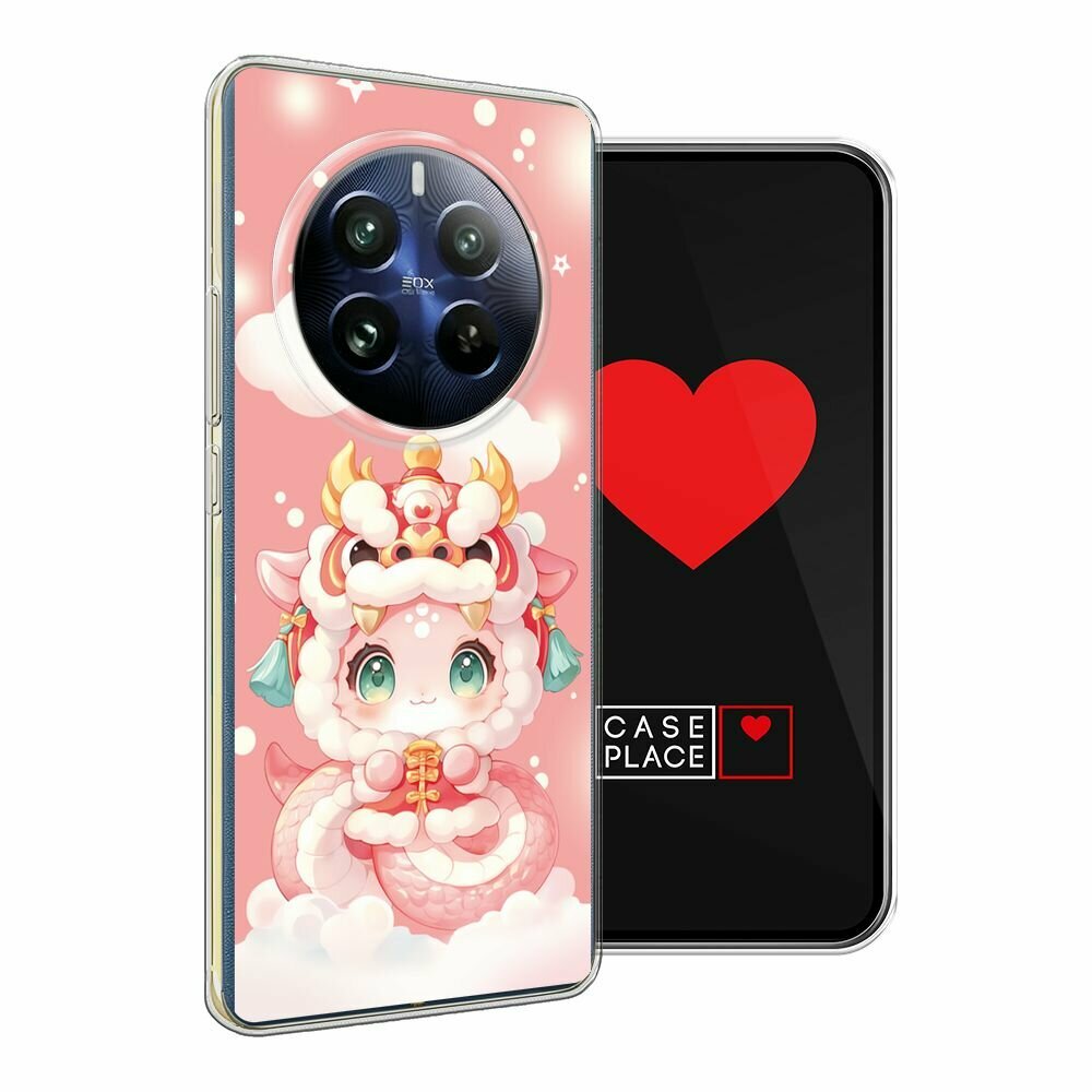 Чехол на Realme 12 Pro / Реалми 12 Про с принтом Розовая китайская змейка 1 — фото 1