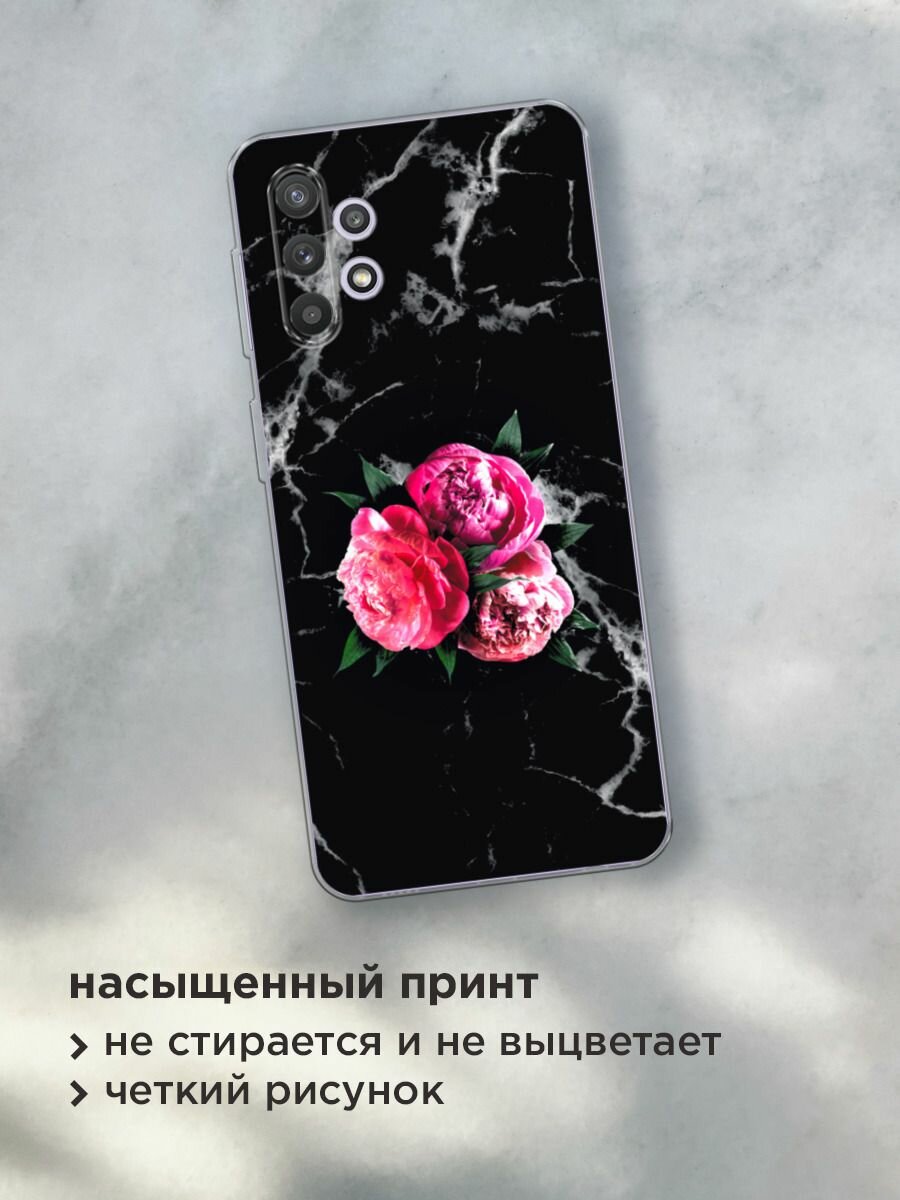 Чехол на Samsung Galaxy A32 / Самсунг Галакси А32 с принтом "Букет на черном мраморе" — фото 1