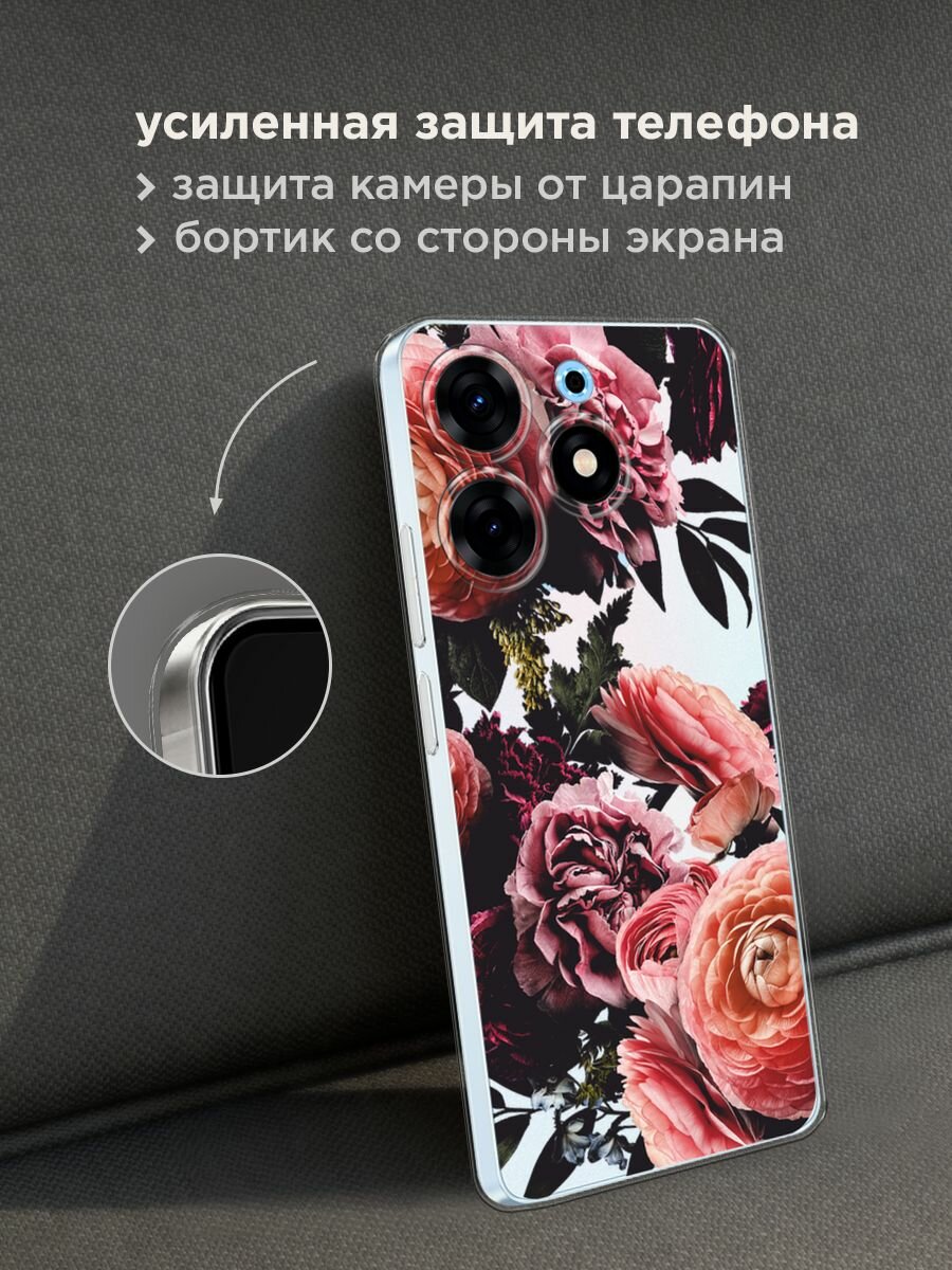 Чехол на Tecno Spark 10 Pro / Текно Спарк 10 Про с принтом "Бордовые винтажные цветы", прозрачный — фото 1