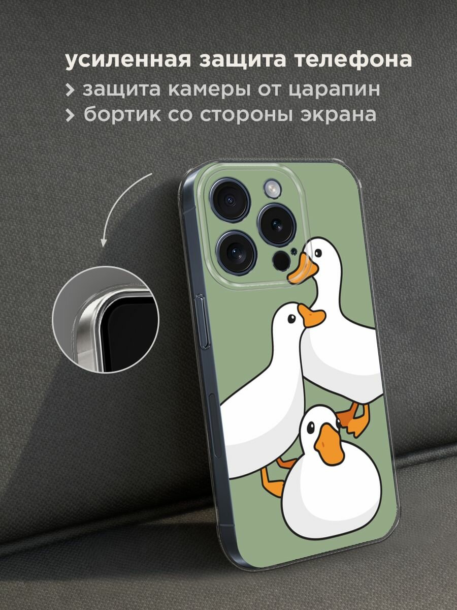 Чехол на Apple iPhone 15 Pro / Айфон 15 Про с принтом "Утиное трио" — фото 1