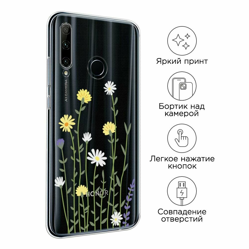 Чехол на Honor 10i/20 Lite 2019/20e/Huawei P Smart Plus 2019 / Хонор 10i с принтом "Пучок полевых цветов", прозрачный — фото 1