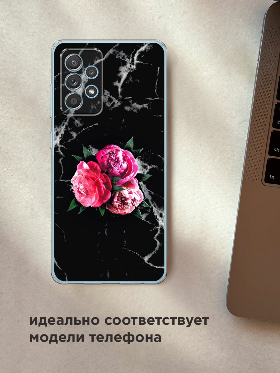 Чехол на Samsung Galaxy A52/A52s / Самсунг Галакси А52/A52s с принтом "Букет на черном мраморе" — фото 1